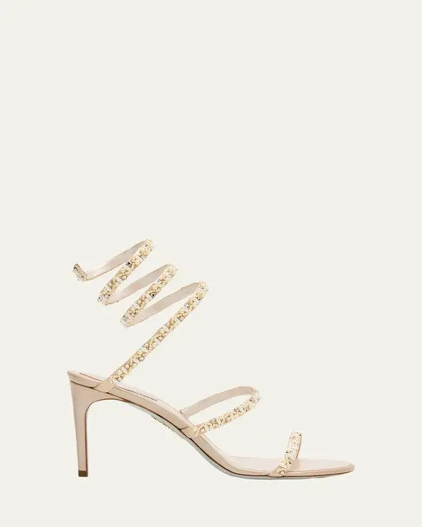 Rene Caovilla Cleo Pearly Crystal Snake-wrap Sandals