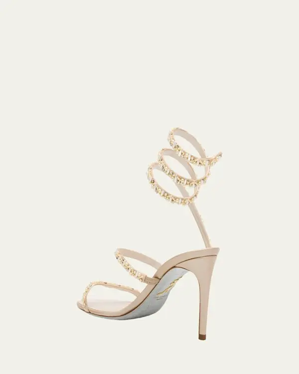 Rene Caovilla Cleo Pearly Crystal Snake-wrap Sandals