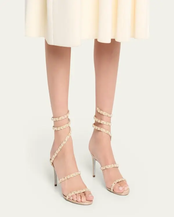 Rene Caovilla Cleo Pearly Crystal Snake-wrap Sandals