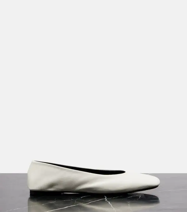 THE ROW Square Toe Leather Ballet Flats - White