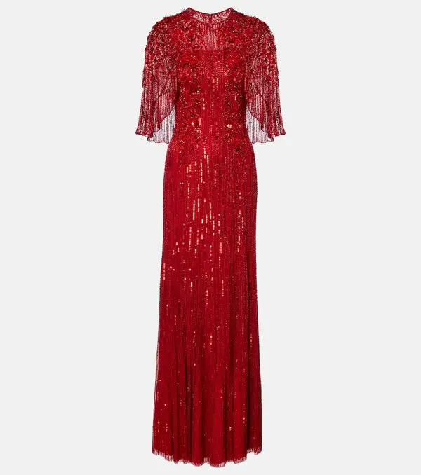 Jenny Packham Violetta Embellished Caped Gown