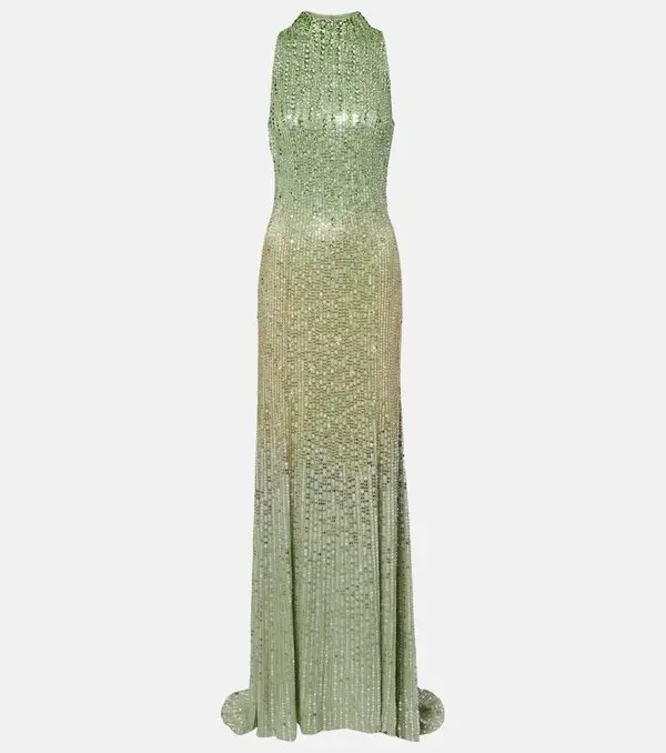 Jenny Packham Benue Embellished Halterneck Gown - Green