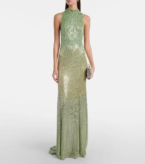 Jenny Packham Benue Embellished Halterneck Gown - Green