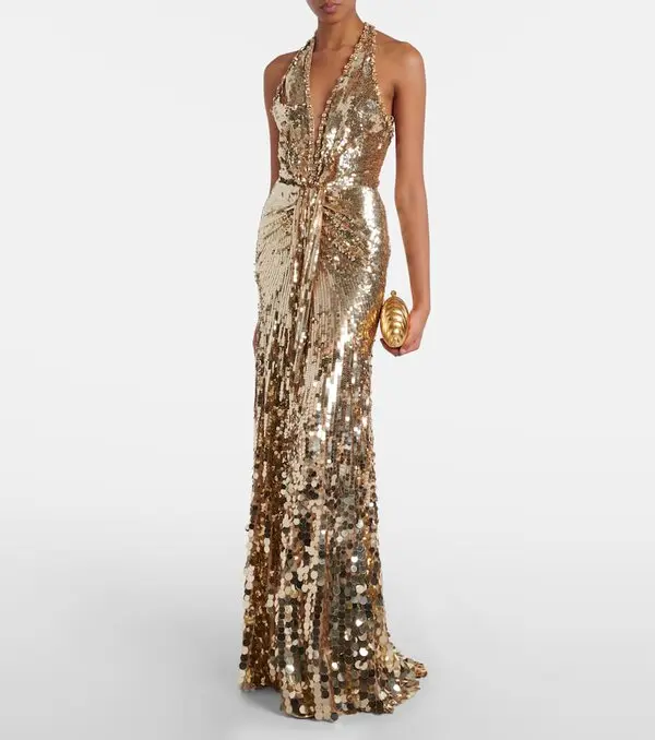 Jenny Packham Mars Gathered Sequined Gown