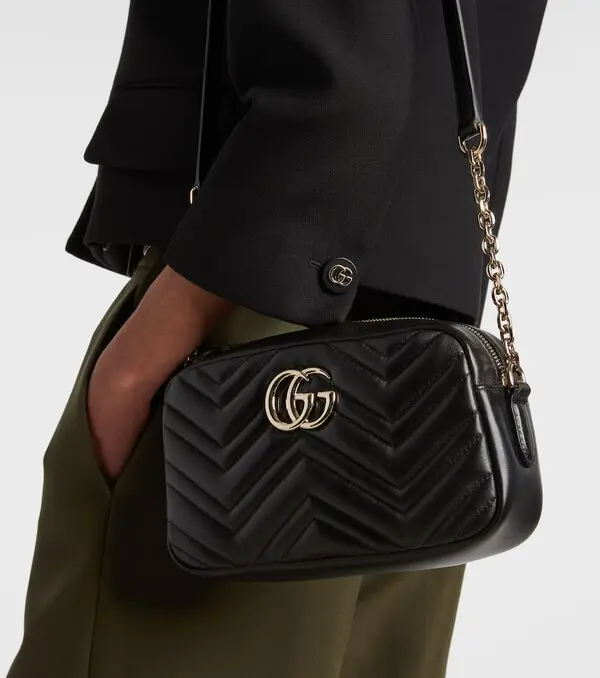 Gucci Gg Marmont Small Leather Crossbody Bag - Black