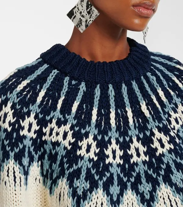 Altuzarra Cotton Fair Isle Crewneck Sweater - Blue