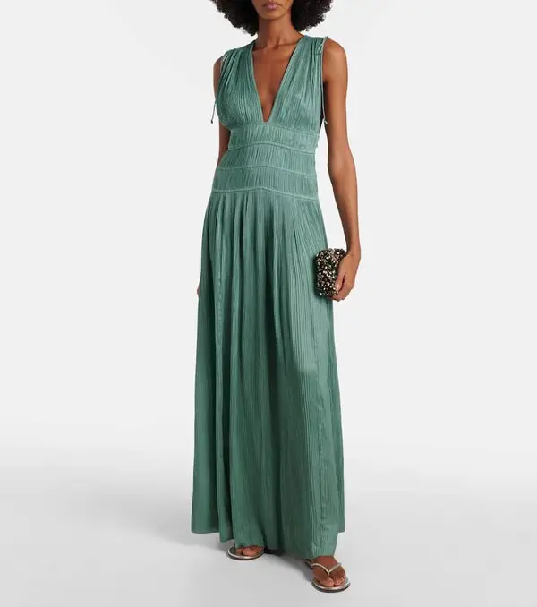 Ulla Johnson Tasneem Satin Plisse Gown - Blue