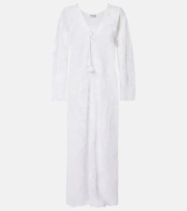 JULIET DUNN Embroidered Sheer Cotton Kaftan - White