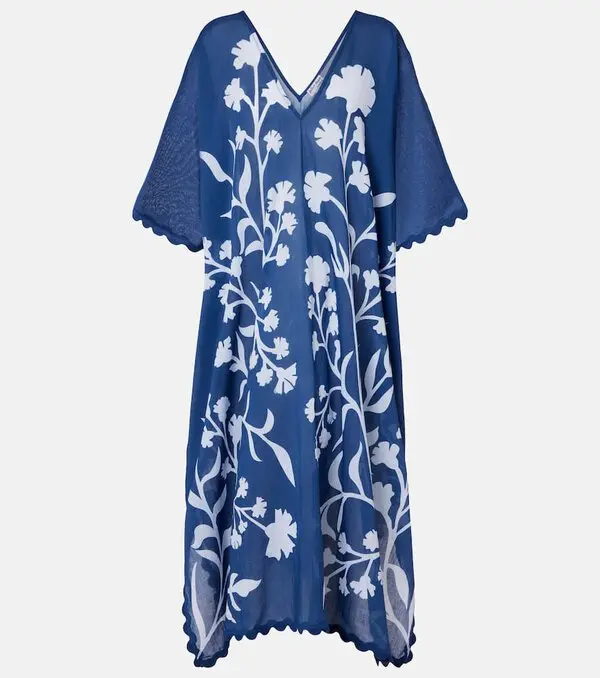 JULIET DUNN Scalloped Cotton Kaftan - Blue