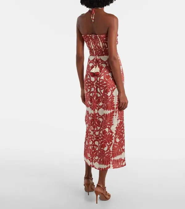 Poupette St Barth Collina Printed Satin Midi Dress - Red