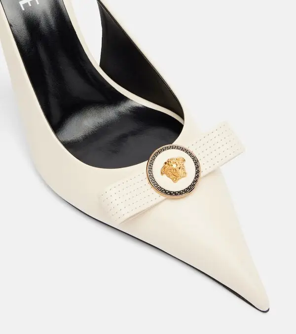 Versace Ribbon 85 Leather Slingback Pumps