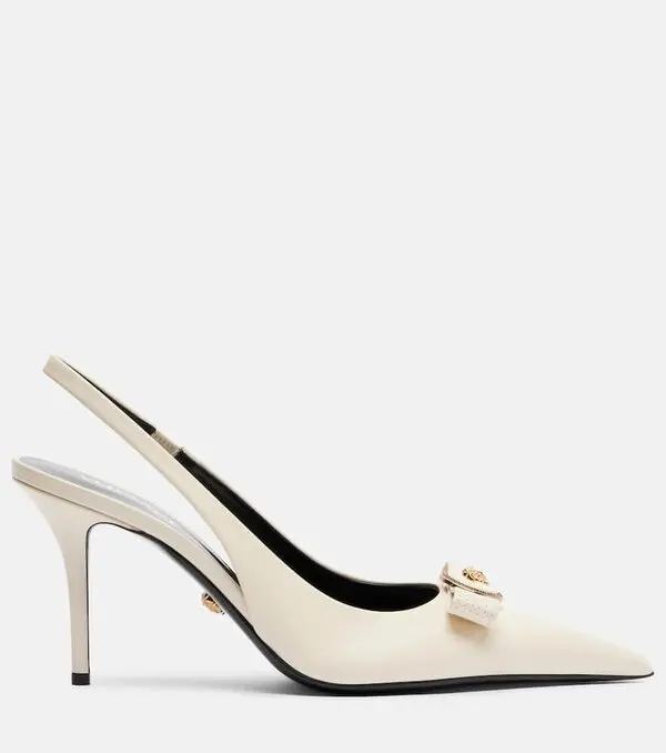Versace Ribbon 85 Leather Slingback Pumps