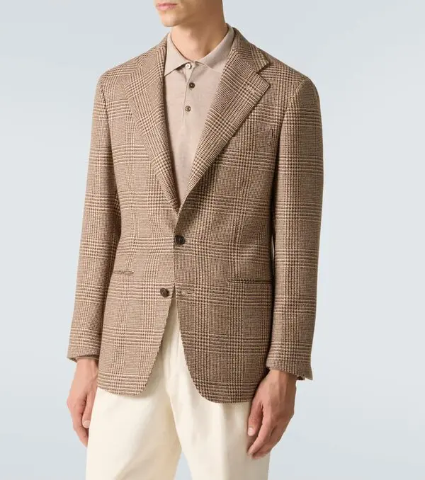 SAMAN AMEL Prince Of Wales Check Alpaca Blazer
