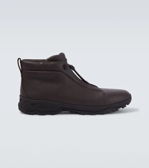 Zegna Triple Stitch Vetta Leather Sneakers - Brown