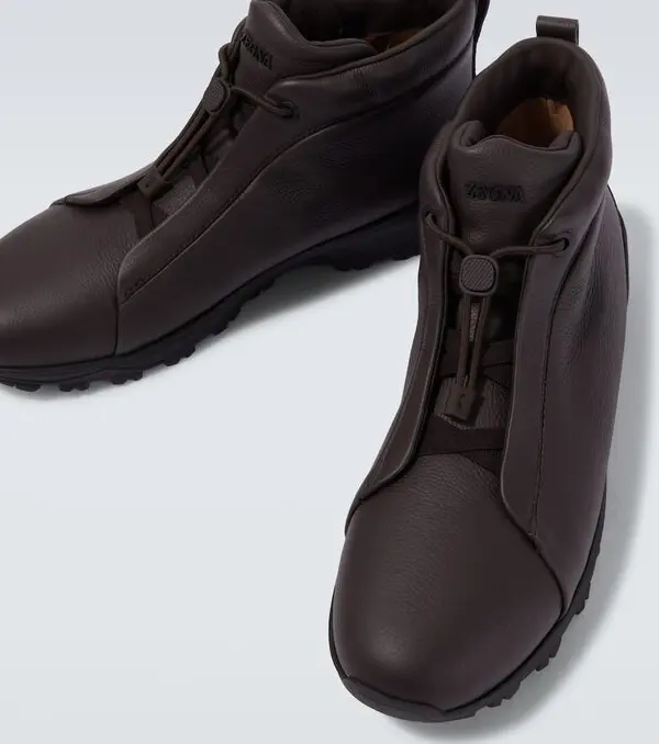 Zegna Triple Stitch Vetta Leather Sneakers - Brown