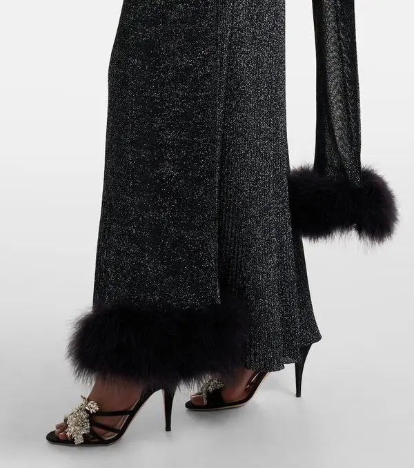 Valentino Garavani Feather-trimmed Lamé Maxi Dress