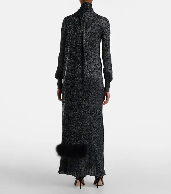 Valentino Garavani Feather-trimmed Lamé Maxi Dress
