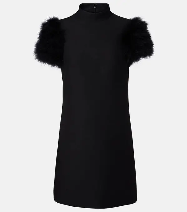 Valentino Garavani Crepe Couture Feather-trimmed Mini Dress - Black