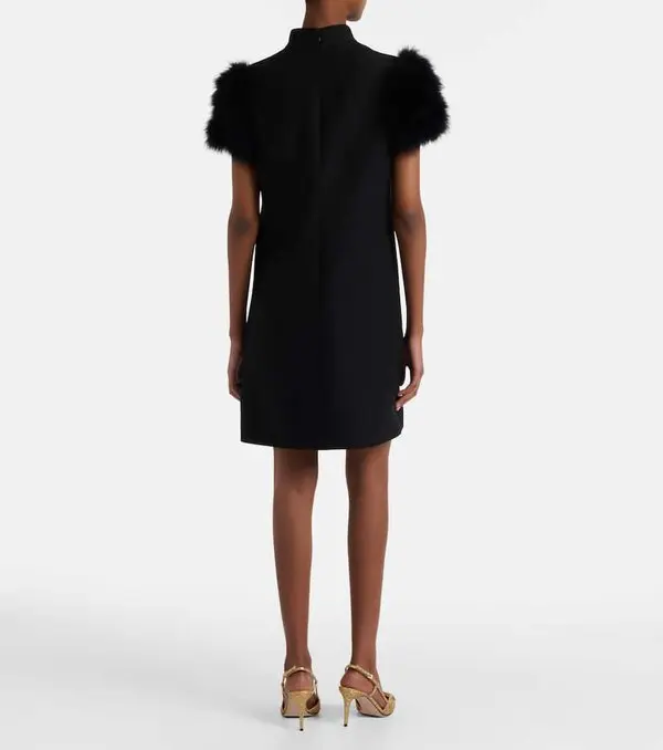 Valentino Garavani Crepe Couture Feather-trimmed Mini Dress - Black