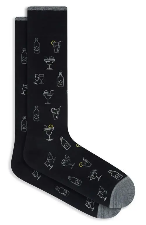 Bugatchi Cocktail Pattern Mercerized Cotton Blend Dress Socks - Black