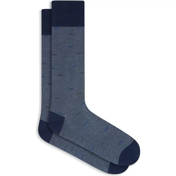 Bugatchi Pinstripe Mercerized Cotton Blend Dress Socks - Navy