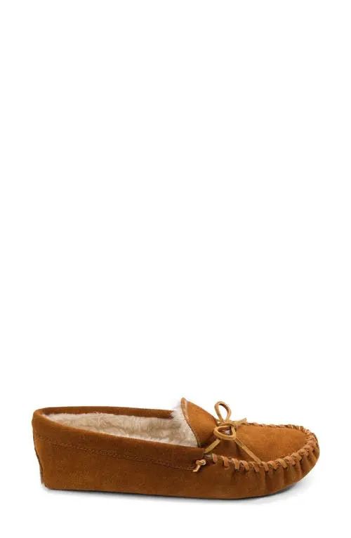 Minnetonka Faux Fur Lined Suede Slipper - Brown