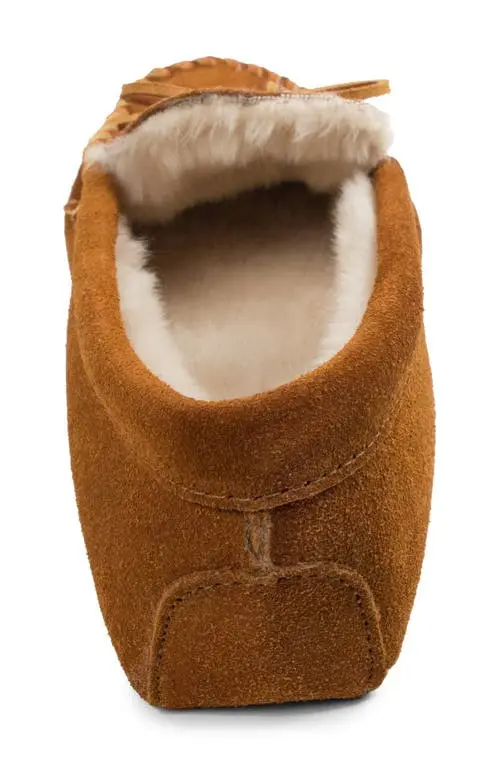 Minnetonka Faux Fur Lined Suede Slipper - Brown