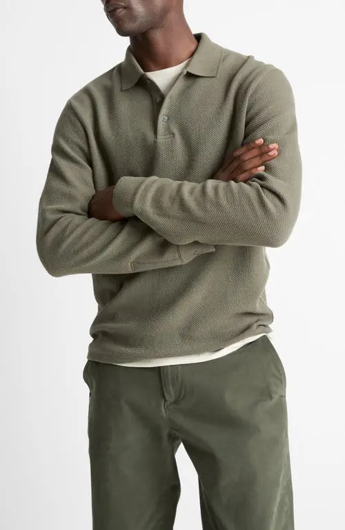 Vince Long Sleeve Basketweave Polo - Sycamore
