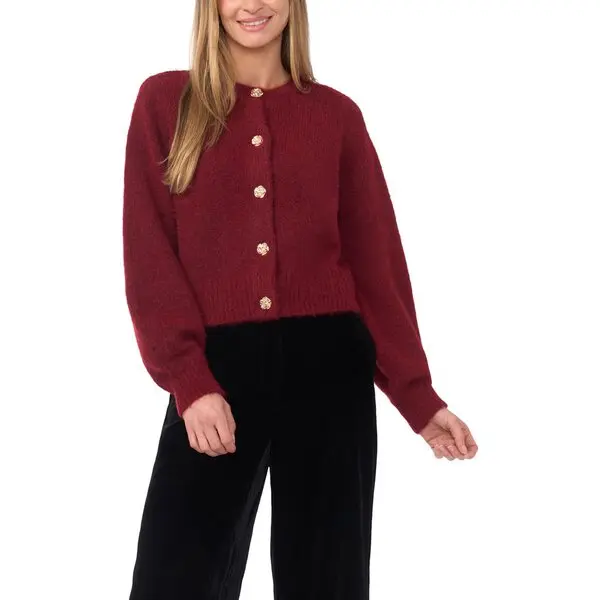 Ted Baker London Fina Fuzzy Crewneck Cardigan - Burgundy