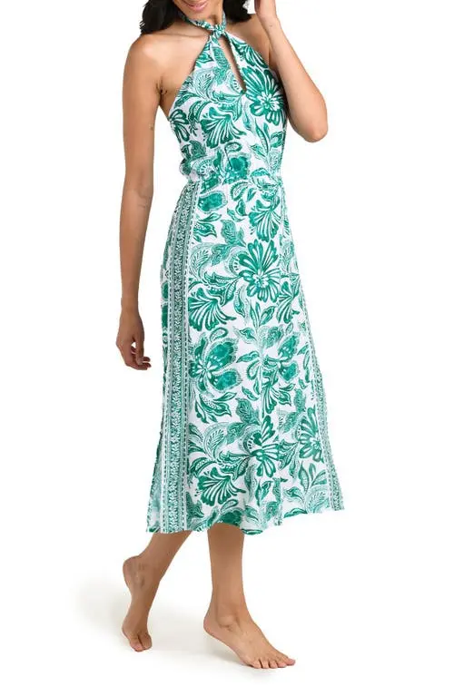 La Blanca Botanical Brocade Fit & Flare Halter Dress - Jungle