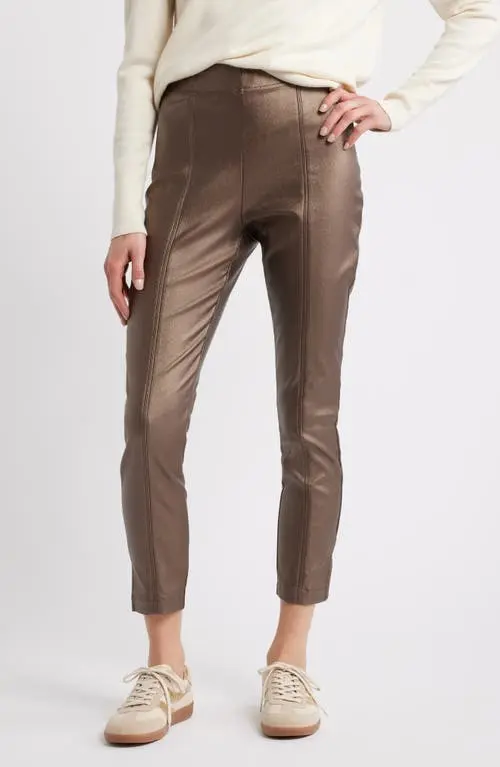 Hue Coated High Waist Cigarette Pants - Bronze