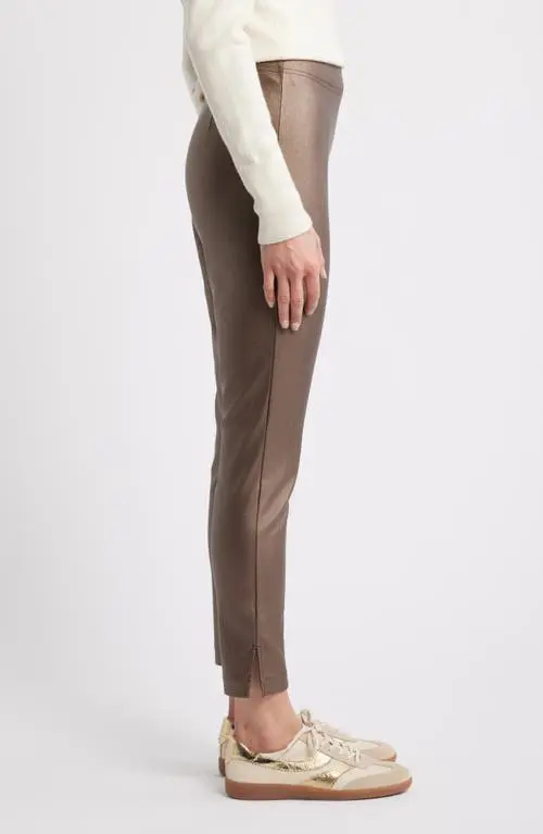 Hue Coated High Waist Cigarette Pants - Bronze