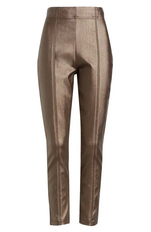 Hue Coated High Waist Cigarette Pants - Bronze