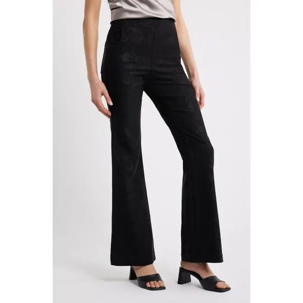 Hue High-waisted Etched Floral Flare Leg Trousers