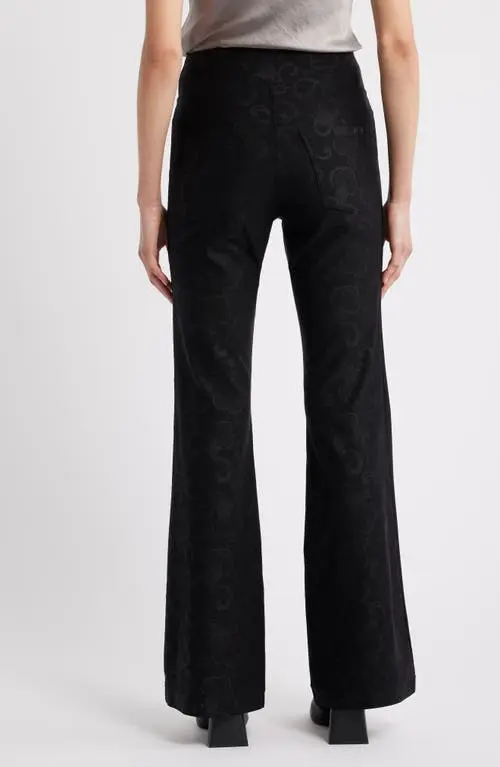 Hue High-waisted Etched Floral Flare Leg Trousers