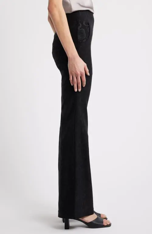 Hue High-waisted Etched Floral Flare Leg Trousers