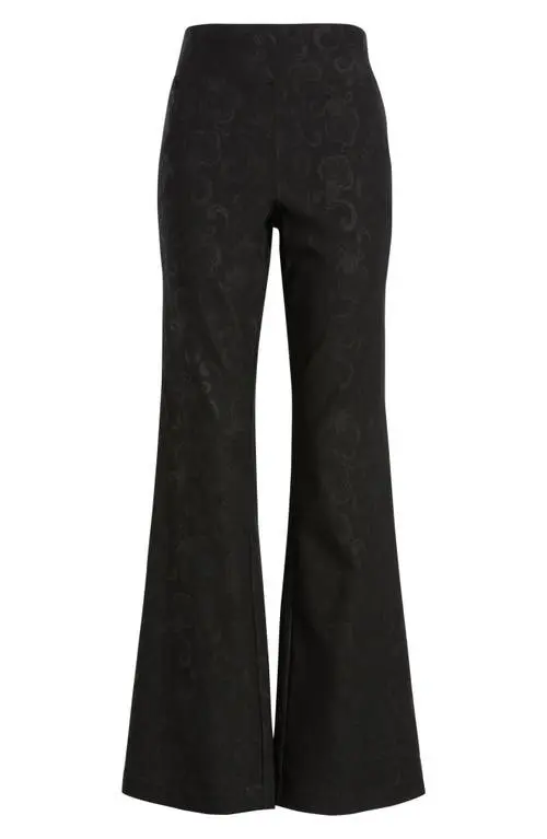 Hue High-waisted Etched Floral Flare Leg Trousers