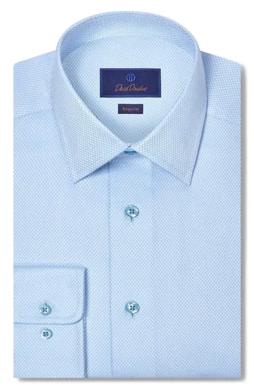 David Donahue Regular Fit Blue Micro Diamond Cotton Dobby Dress Shirt - Sky