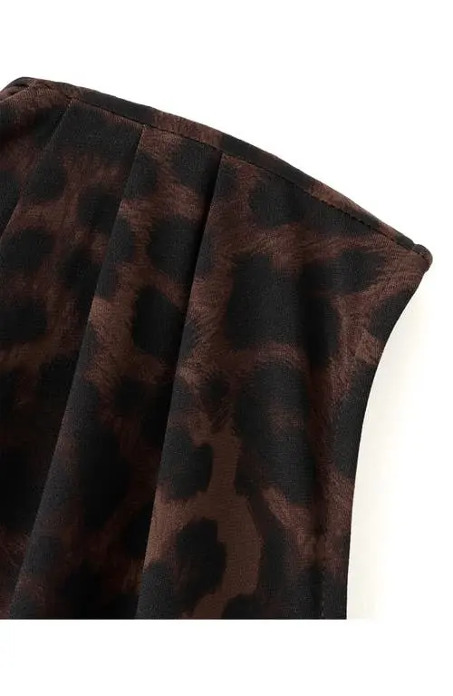Mango Leopard Print Pleated Top