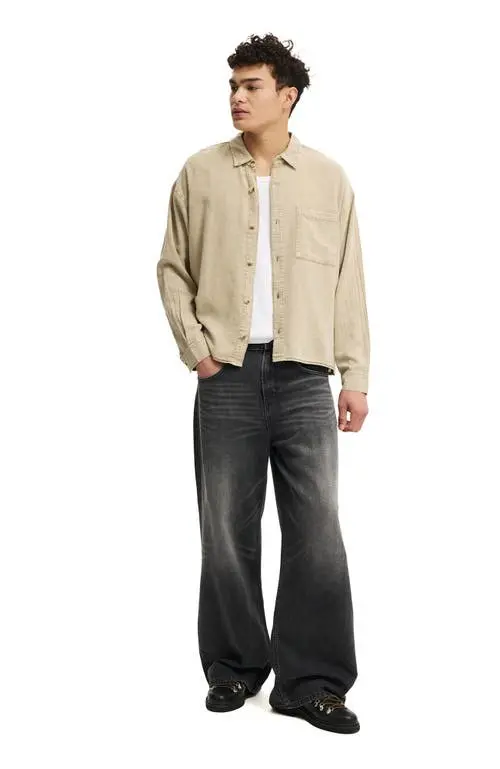 COTTON ON Washed Long Sleeve Shirt - Washed Stone