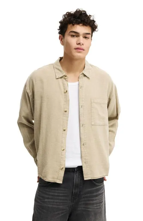 COTTON ON Washed Long Sleeve Shirt - Washed Stone