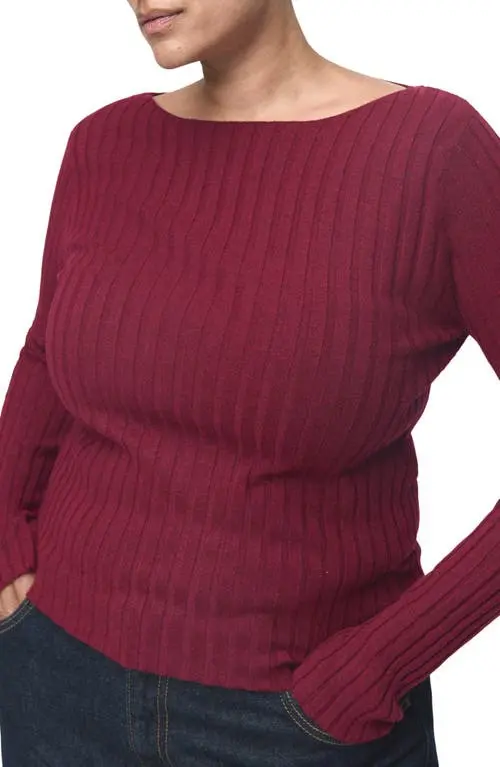 Mango Boat Neck Ribbed Sweater - Wine