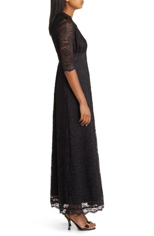 KIYONNA Maria Lace A-line Evening Gown With Pockets - Onyx