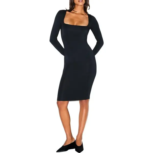 SKIMS Smooth Layers Long Sleeve Dress - Obsidian