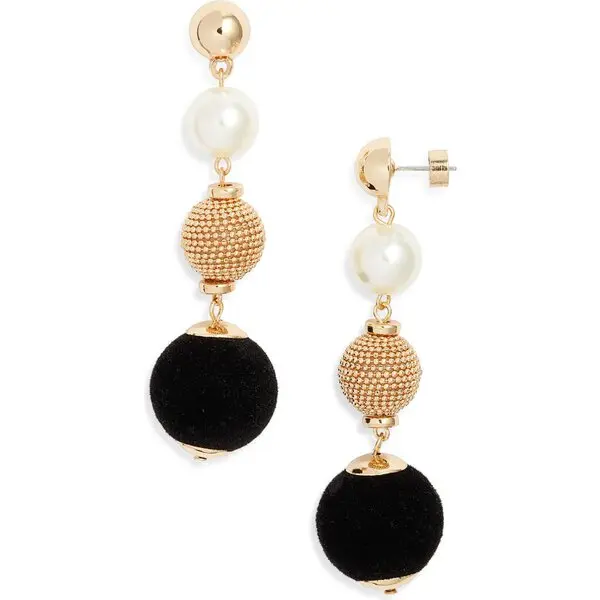 Nordstrom Orb Velvet & Faux Pearl Drop Earrings - Black- Ivory- Gold