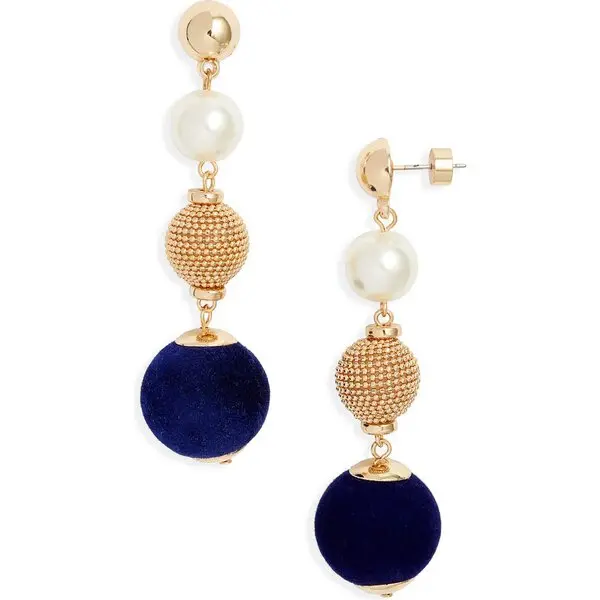 Nordstrom Orb Velvet & Faux Pearl Drop Earrings - Navy- Gold