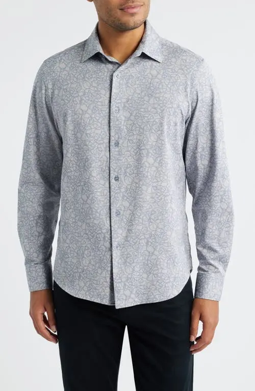 Bugatchi James Ooohcotton® Serpentine String Print Twill Button-up Shirt - Platinum