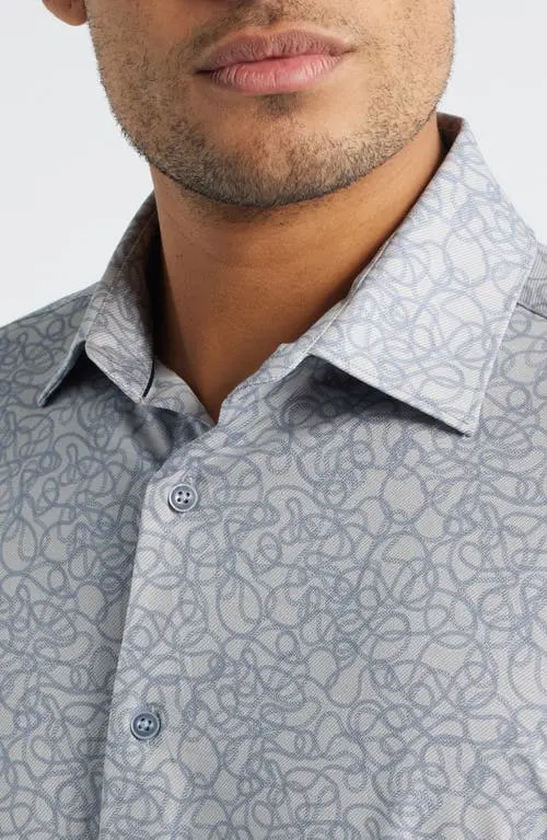 Bugatchi James Ooohcotton® Serpentine String Print Twill Button-up Shirt - Platinum
