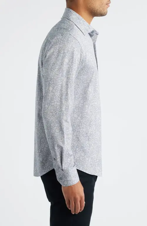 Bugatchi James Ooohcotton® Serpentine String Print Twill Button-up Shirt - Platinum
