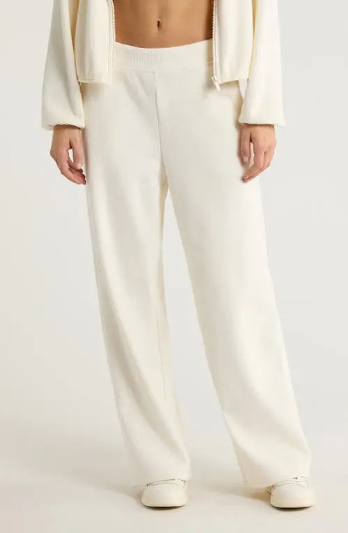 Zella Plush Ribbed Wide Leg Pants - Ivory Egret